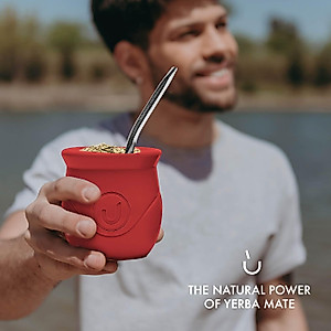 BALIBETOV Yerba Mate Set - BaliMate an Innovative Self-Clean Modern Gourd Design - Mate Cup and Bombilla (Yerba Mate Straw) Included (Red)