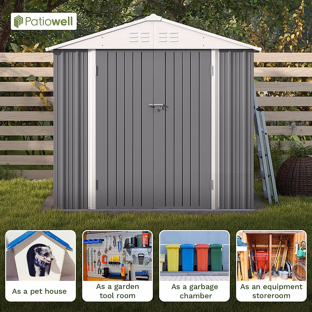 Patiowell 8x6 FT Outdoor Storage Shed, Metal Tool shed & Outdoor Storage with Lockable Doors & Air Vents, for Backyard Garden Patio, Gray