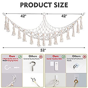 Large Stuffed Animal Hammock Net with LED Light, VeYocilk Boho Macrame Toy Net Hammock for Stuffed Animals Kids Nursery Bedroom Corner