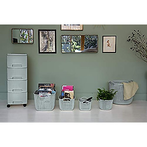 Curver Knit x5 Large Rectangular Storage Basket 19L - Misty Blue, Grey (254285)