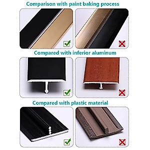 5 Pcs Aluminum Floor Transition Strip, Wall Edging Strip, Flat Divider Strip for Door Threshold and Joining Flooring Gaps of Laminate Planks Tile, Brilliant Black