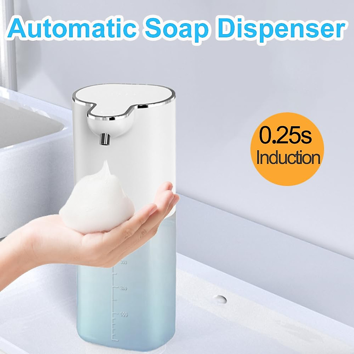 Josnown Automatic Foaming Soap Dispenser, 13.5oz/400ML Wall Mount Dispenser, USB Rechargeable,4 Gear Adjustable, Touchless Hand & Dish Soap Dispenser for Bathroom, Kitchen