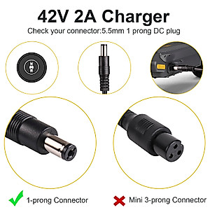 42V 2A Charger 1 Prong for 36V Lithium Ebike Escooter Compatible with Gotrax and All Brands' Electric Bike Scooter 5.5mm Plug