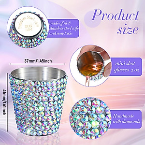 Tioncy 12 Pack 1 oz Rhinestone Stainless Steel Shot Glasses Bling Mini Cup Small Glitter Cups Metal Drinking Cups Adult Pint Cup Barware Drinking Vessel for Whiskey Women Birthday Gift (White Style)