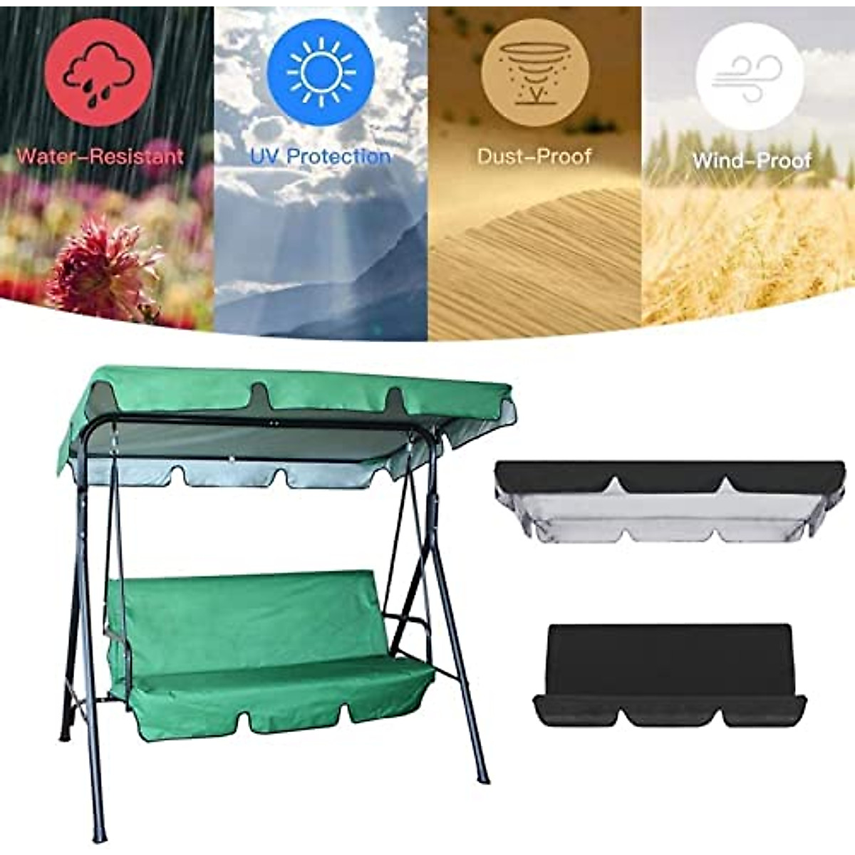 Wzglod Outdoor Replacement Swing Chair Canopy Cover Garden Sun Shade Awning 2 & 3 Seater Sizes Universal Waterproof Windproof Anti-Uv Patio Hammock Roof Cover,Red,195x125x15cm/77x49x6''