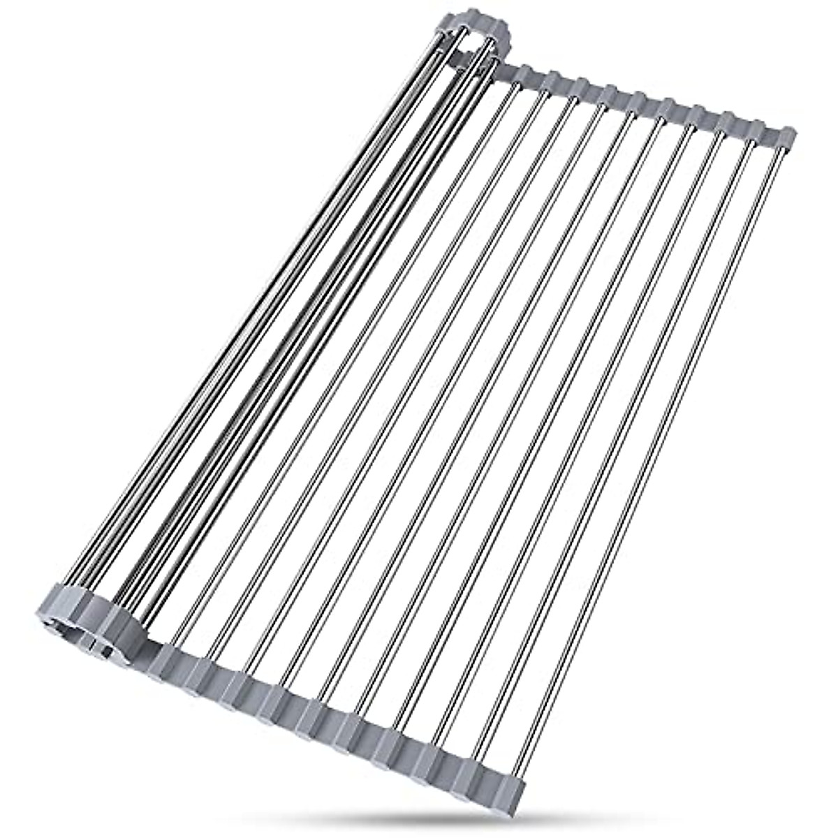 Bekhic Dish Drying Rack,Over The Sink Multipurpose Roll-Up Dish Drying Rack, Made of Heavy Duty Silicone Wrapped Steel Rods, Portable Dish Rack Dish Drainer Foldable