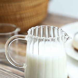 CHOOLD Elegant Wave Shaped Glass Creamer Coffee Milk Creamer Pitcher/Serving Pitcher/Sauce Pitcher/Milk Creamer Jug for Kitchen 8.5 oz, Set of 2