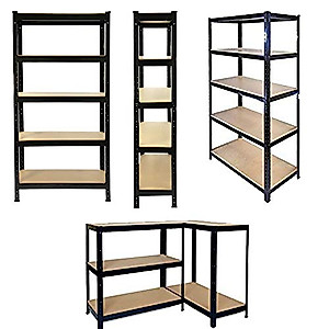 FuAuto Heavy Duty Storage Shelving Unit Storage Racking Utility Rack Garage Shelves Metal Steel Shelf for Workshop/Shed/Garage/Kitchen/Office, 5-Shelf Adjustable, 77" x 39" x 20", Black