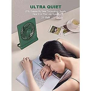 Tevelecin Small Desk Fan, 2000mAh Rechargeable USB Fan Battery Operated,Ultra Quiet, Strong Wind, 3 Speeds & about 4-12 Hours Longer Working, 180°Foldable Mini Desktop Fan for Home Office Travel Outdoor-Green