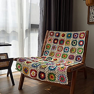 Handmade Crochet Throw Blanket Granny Blanket Sweater Style Year Round Gift Indoor Outdoor Travel Accent Throw for Sofa Comforter Couch Bed Recliner Living Room Home Decor 47" x23"