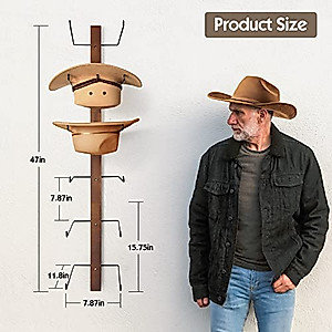 TIPSYTREE Cowboy Hat Rack,6 Pieces with Wooden Board, Metal , Wall Storage Hat Holder Organizer for Hat Collection Room Décor