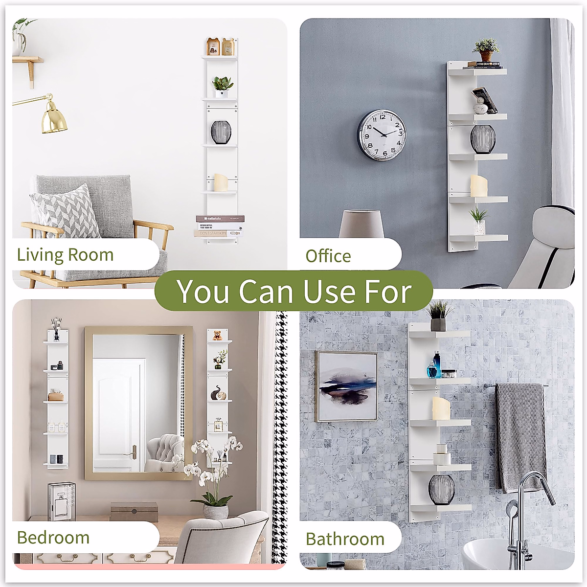 Defined Deco 5 Tier Wall Shelves White-Vertical Column Shelf Floating Storage Home Display-Lack Wall Shelf Unit,Organizer Tall Tower Design Utility Shelving for Home, Bedroom,Living Room,Office Decor