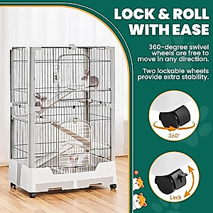 Yaheetech Rolling Small Animal Cage 4 Level Pet Cage with Open Top & Pull-Out Tray for Rabbits, Guinea Pigs, Ferrets and Chinchillas