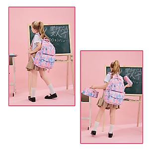 Tanou Backpacks for Girls 3PCs with Lunch Bag Pen Case, Lightweight Breathable Teens Girl Bookbags Sets for Primary Middle School, 22 Liters Cute Back Pack for Teenager 4+ Years, Purple Star