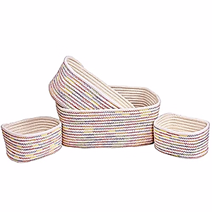 Orino Cotton Rope Small Storage Baskets Soft Durable Laundry Baskets Nursery Hamper Organizer for Kids' Toys Home Decor Blanket Basket Nursery Bins, Set of 4 (Small, Colorful)