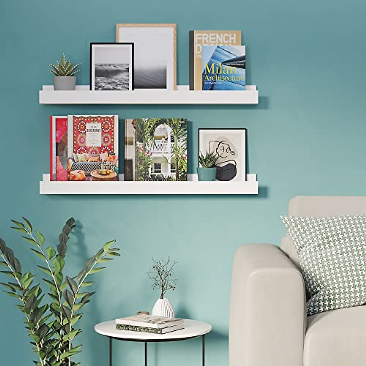 Wallniture Denver 34" White Wall Bookshelf for Kids' Room, Wall Shelves for Nursery Decor, Floating Shelves for Wall Decor