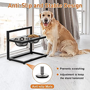 Elevated Dog Bowls, DiroPet Raised Dog Bowl Stainless Steel 1.5L/51oz, 4 Adjustable Heights Dog Bowl Stand, for Large Medium Small Dogs