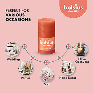 BOLSIUS 4 Pack Orange Rustic Pillar Candles - 2.75 X 5 Inches - Premium European Quality - Includes Natural Plant-Based Wax - Unscented Dripless Smokeless 60 Hour Party Décor and Wedding Candles