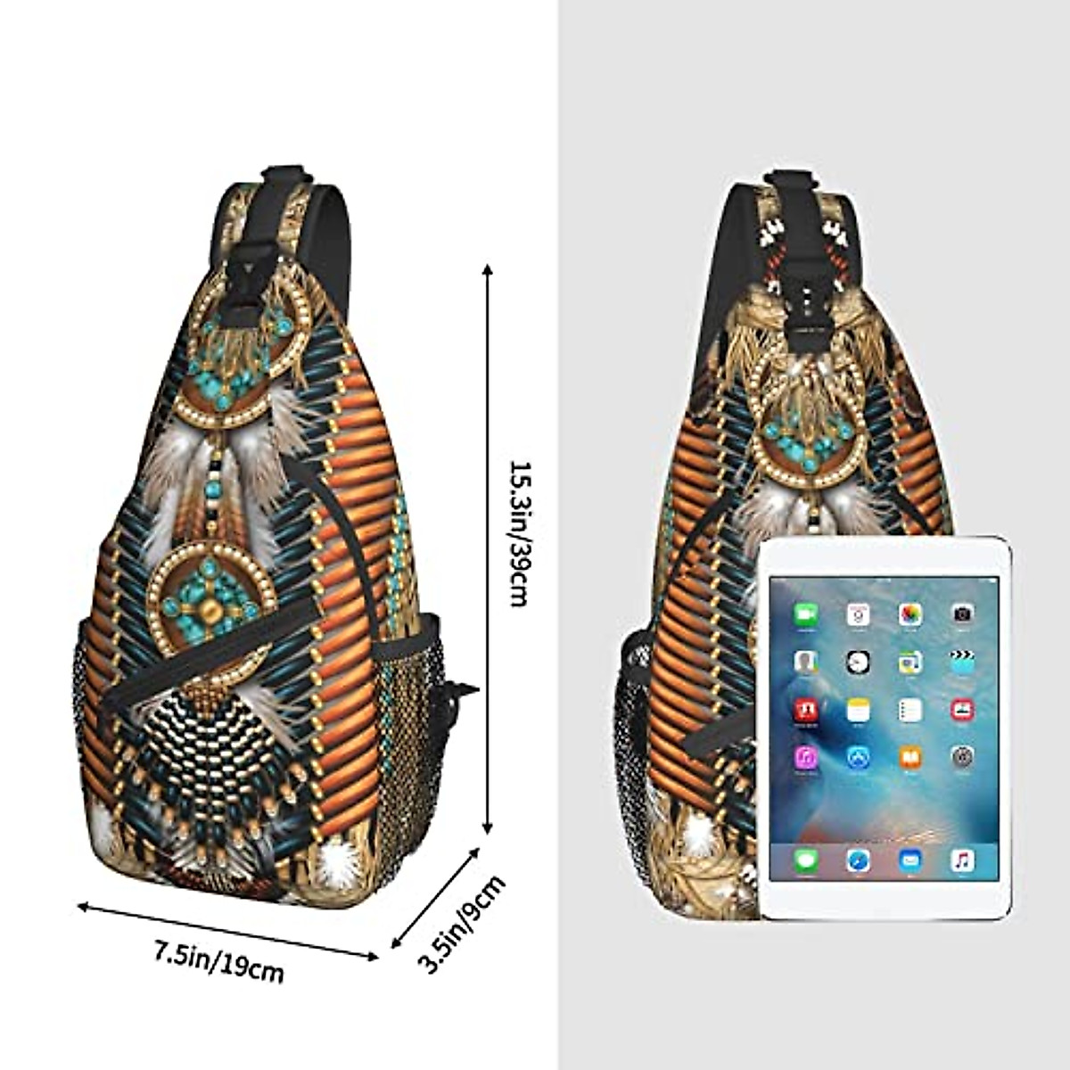 ASYG Native American Art Indian Sling Backpack Cute Chest Bags Crossbody Retro Shoulder Bag for Men Women Boys Girls