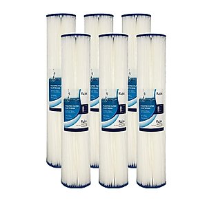 Pack of 6 - Whole House 20" x 4.5" Full Flow Pleated Polyester Sediment Filter Replacement Cartridge 30 Micron - Compatible with Pentek R30-20BB