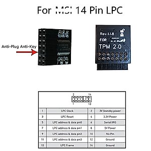 TPM2.0 Security Module 14Pin -LPC M S I (14-1) Trusted Platform for M S I MS -4136-4462