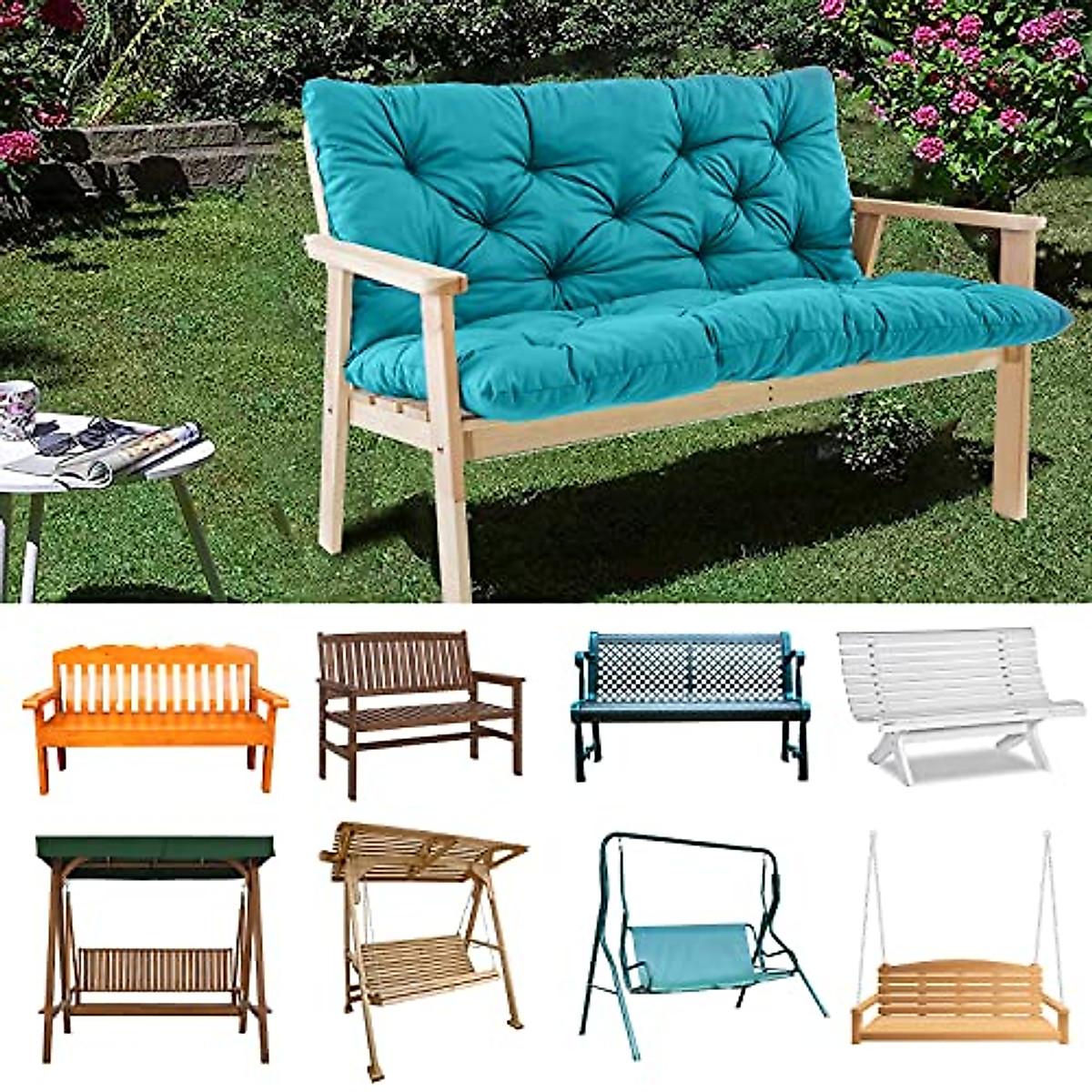 2-3 Seat Replacement Swing Seat Cushion, Outdoor Bench Cushion with Backrest and Straps , Non Slip Sun Protection Porch Bench Seat Cushion for Home Garden Patio Outdoor Indoor Swing,Coffee-40x60in