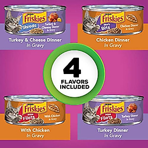 Purina Friskies Gravy Wet Cat Food Variety Pack, Poultry Shreds, Meaty Bits & Prime Filets - (32) 5.5 Oz. Cans