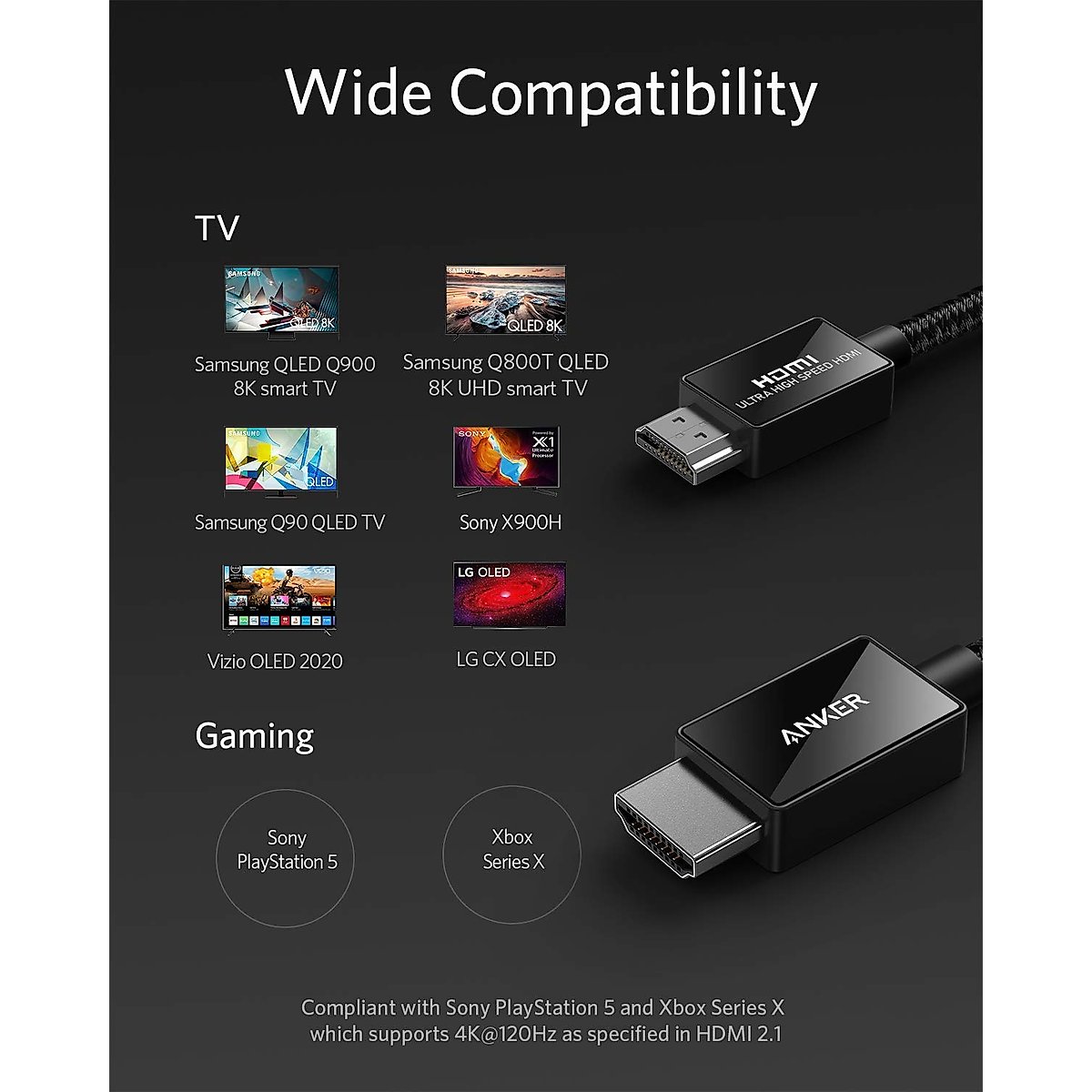 Anker USB C Hub for iPad, 541 USB-C Hub (6-in-1) with 4K HDMI Port, Multi-Function USB-C Port, USB-A Data Port (Gray) 8K@60Hz HDMI Cable