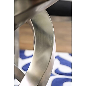 BOWERY HILL 48" Round Glass Top Modern Pedestal Base Dining Table in Chrome Satin