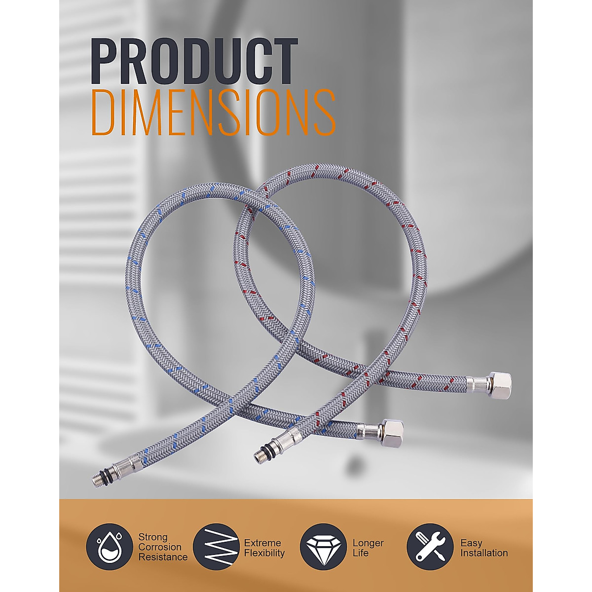 Faucet Supply Lines: WOWOW 40" Bathroom Sink Faucet Hose, Braided Nylon cUPC Supply Lines 3/8" Female Compression Thread × M8 Male Connector,Stainless Steel Braided Supply Line(1 Pair)