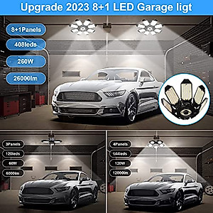 AUDLES 8+1 LED Garage Light, 260W LED Shop Light, E26/E27 Super Bright Deformable Ceiling Light Garage Lighting, Bay Light, Attic Light, Basement Light 2PK