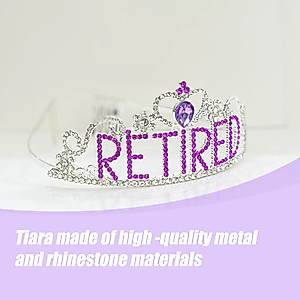 GotGala Retirement Party Decorations Retirement Gifts for Women Retirement Tiara and Sash Set Purple & Sliver Glittery Stain Sash Crystal Crown for Women Retirement Decorations