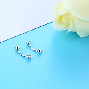 SILBERTALE Daith Rook Earrings 925 Sterling Silver Tiny 18G Tragus Piercing Eyebrow Rings Curved Barbell Tongue Sleeper Cartilage Earring Stud 8mm 5/16''