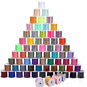 70 Rolls Nylon String for Bracelets 70 Colors Chinese Knotting Cord 0.8mm Nylon Trim Cord Beading String Thread for Kumihimo Jewelry Making Friendship Necklace Macrame DIY Craft, 1540 Yards Total