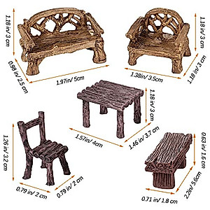 12 Pieces Fairy Garden Furniture Ornaments Miniature Table and Chairs Set Fairy Village Micro Resin Bench Chair for Dollhouse Accessories Home Micro Landscape Decoration (Vintage Style)