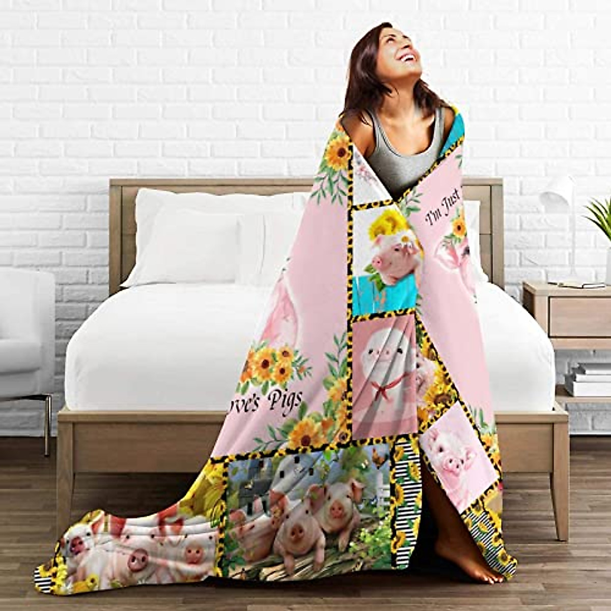 Cute Pig Throw Blanket,Flannel Fleece Sunflower Blankets for Girls Boys Women Men,Super Soft Cozy Warm Luxury Lightweight Blanket for Bed Sofa Couch Gift 60x50 Inches (I Am Just Girl Who Loves Pig)