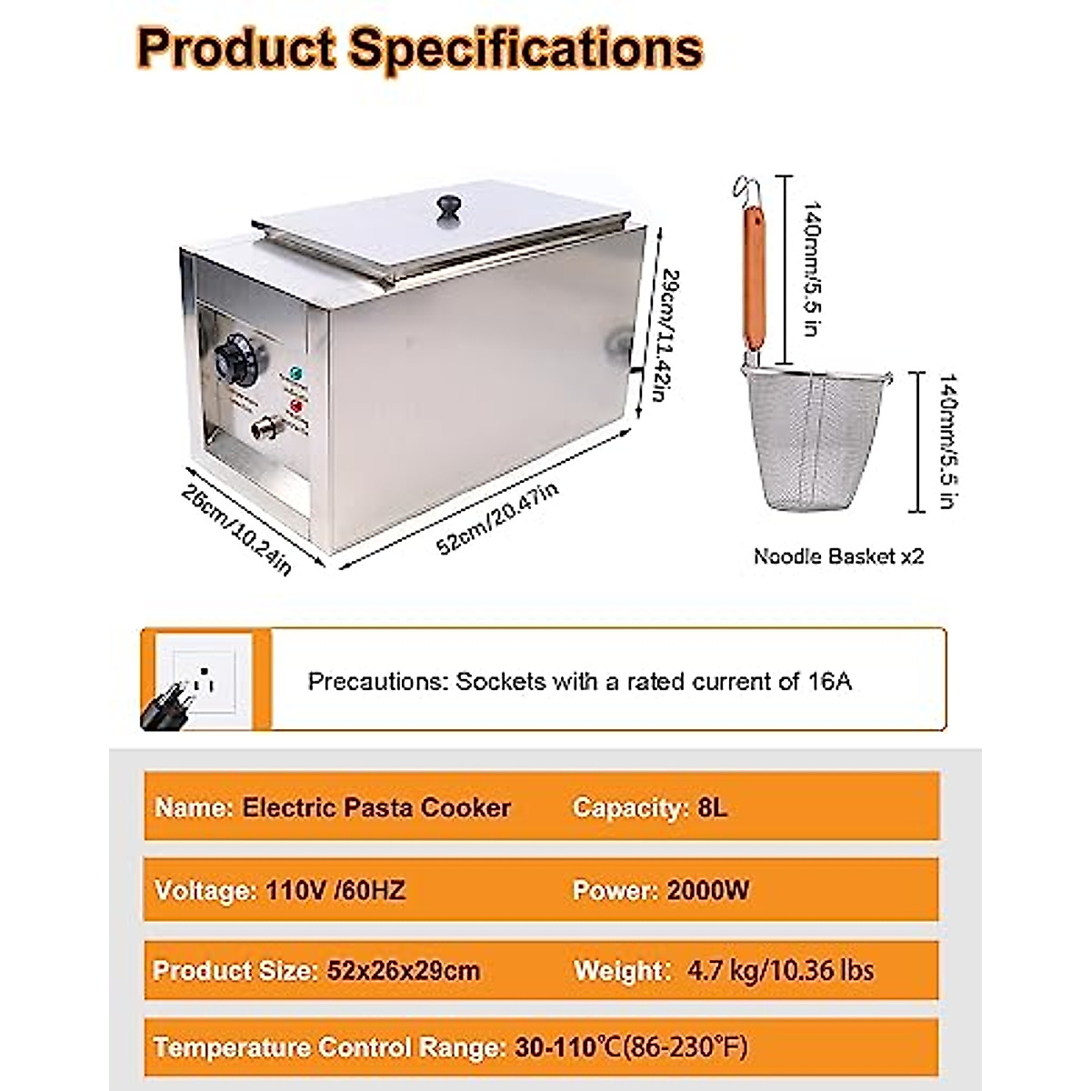 DYRABREST Commercial Electric Pasta Cooker,2 Holes Noodle Cooking Machine,Pasta Makers 110V Cooker Machine with Stainless Steel Lid and 2 Food-Grade Filter for cooking noodles, pasta, dumplings, soup