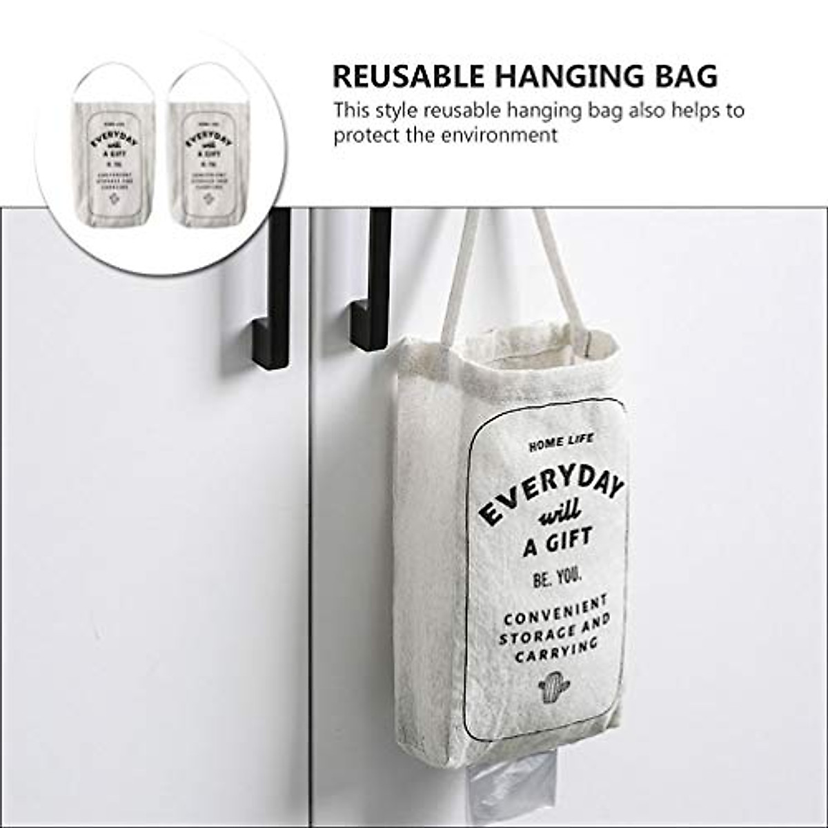 Cabilock 2PCS Wall Mount Grocery Bag Dispenser Linen Kitchen Grocery Plastic Bag Holder Farmhouse Hanging Storage Organizer Basket for Bathroom Home White