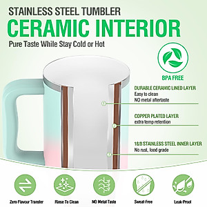 Zukro 24 oz Ceramic Coated Interior Tumbler with Handle and Straw, No Metal taste or Smell, Leakproof No Sweat Stainless Steel Coffee Cup with 2 Lids, Dishwasher Safe Insulated Travel Mug, Black