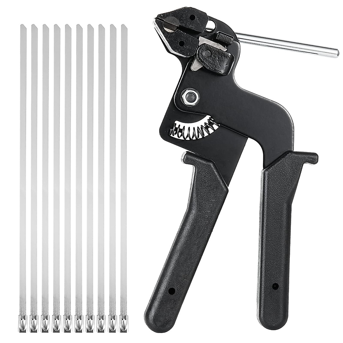 Cable Tie Gun Tool Kit, Metal Cable Zip Ties Tensioning and Cutting Tool with 200pcs Zip Ties, Metal Zip Tensioner with Built-in Cutter for Outdoor and Indoor Use