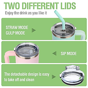 Zukro 24 oz Tumbler with Handle and Straw, Triple-wall Vacuum Insulated Coffee Travel Mug with 2 Lids For Hot/Cold Drinks, No Sweat Stainless Steel Cup for Home/Office, Dishwasher Safe, Aurora