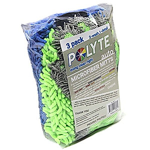 POLYTE Microfiber Chenille Car Wash and Dust Mitt and Glove Set, 3 Pack