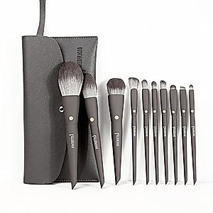 MSQ Make Up Brushes 10Pcs Makeup Brush Set Foundation Brush Blending Brush Synthetic Hair Powder Brushes Fan Brushes Eyeshadow Brushes Eye Brushes Set with Bag (Grey)
