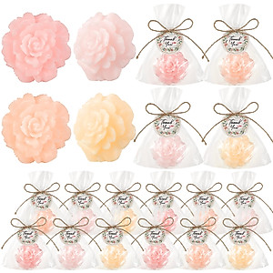 Demissle 20 Pcs Christmas Soaps Baby Shower Soaps Handmade Flower Soap with White Greeting Card Mini Soaps Gift Set for Christmas Stocking Stuffers Decorations Baby Shower Party Favors(Light Pink)