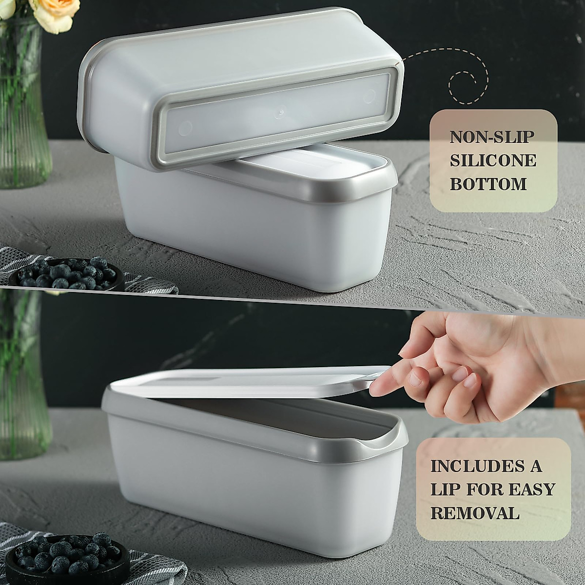 Ice Cream Containers，2Pack Ice Cream Containers for Homemade Ice Cream（1.5 Quart Each），Reusable Plastic Ice Cream Tubs Storage Containers Ice Cream Cups with Lids for Freezer