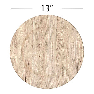 Simply Elegant Faux Wood Plastic Charger Plate | Service Plate for Parties, Dinner, Weddings, Quinceaneras and Events | 13 inch Diameter | Natural Finish | Set of 6