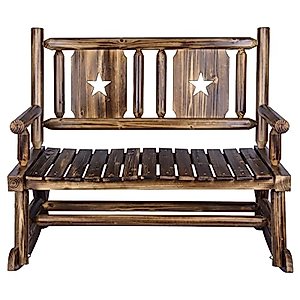 XCSOURCE Outdoor Rocking Bench, Wooden Double Outdoor Patio Rocker Chair for 2 Persons, Rustic Log Porch Bench for Farmhouse Decoration (Brown)