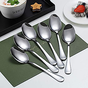 Dinner Spoons, Kyraton 6 Pieces 7.5" Stainless Steel Table Spoon, Soup Spoons, Dessert Spoons Sliverware Dishwasher Safe Set of 6
