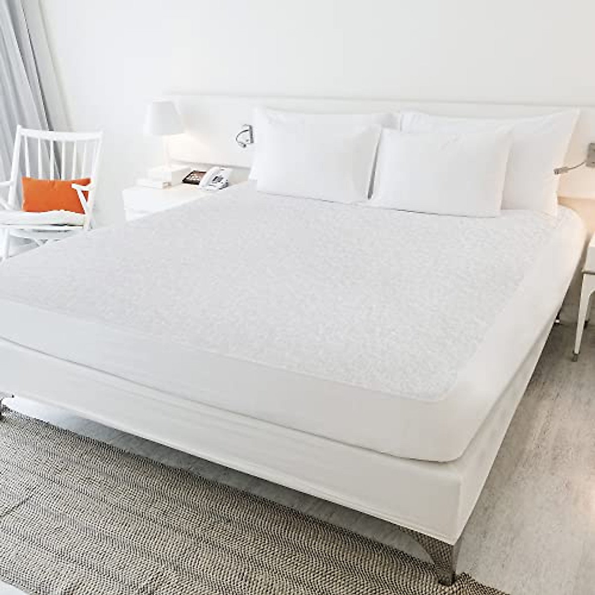 FeelAtHome Fitted 100% Waterproof Mattress Cover (Full XL Size) - Breathable Super Soft & Noiseless Cotton Terry Fabric Matress Fitted Cover White