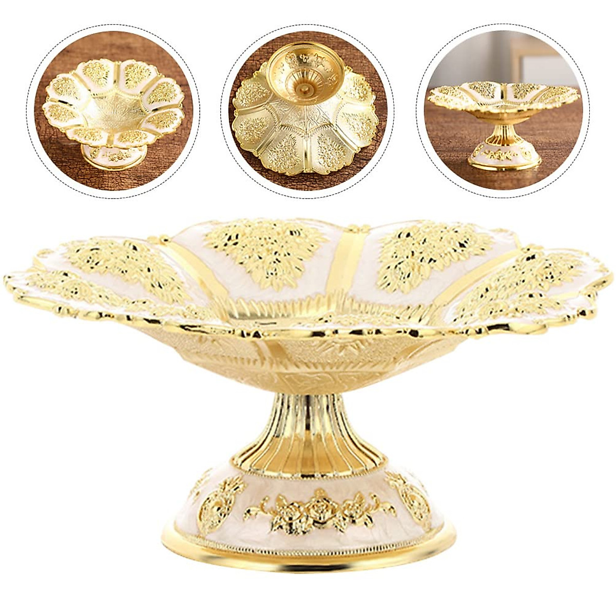 UPKOCH Buddhist Fruit Tray Offering Plate Footed Fruit Bowl Decorative Centerpiece Pedestals Bowl for Home Restaurant Party Fruit Candy Golden